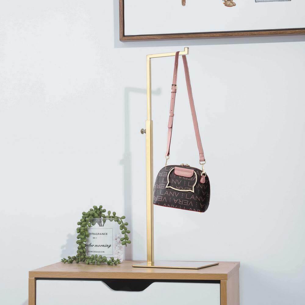 Ladies Purse Display Stand Set of Two Polished Gold Single Hook Gold P ...